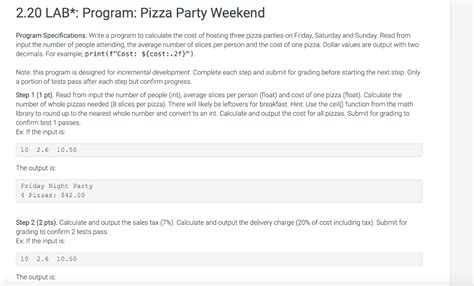Solved 220 Lab Program Pizza Party Weekend Program
