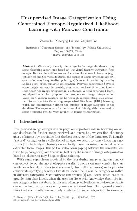 Pdf Unsupervised Image Categorization Using Constrained Entropy