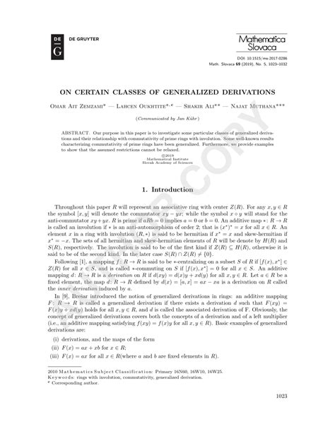 Pdf On Certain Classes Of Generalized Derivations
