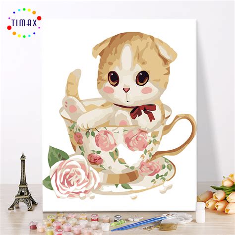 Diy数字油画客厅儿童卡通动漫手工绘数码填色油彩装饰画30 40萌猫 Timax家居旗舰店