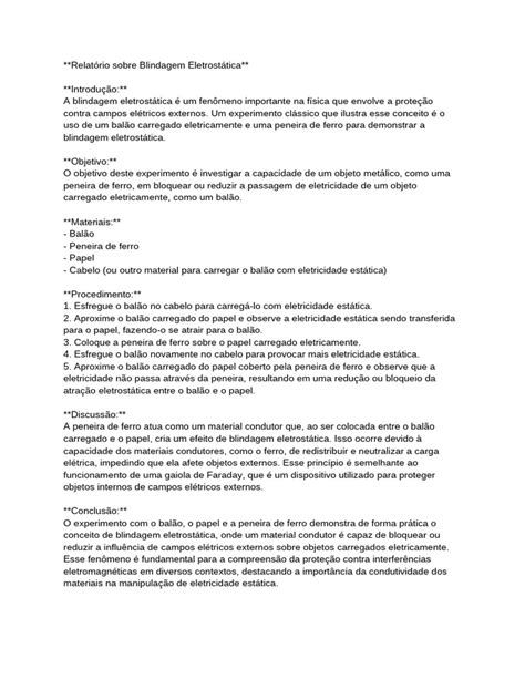 Relatório Sobre Blindagem Eletrostática Pdf