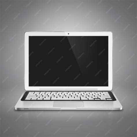 회색 배경에 검정 화면이 있는 현대 노트북의 매우 상세한 실제 벡터 그림 프리미엄 벡터