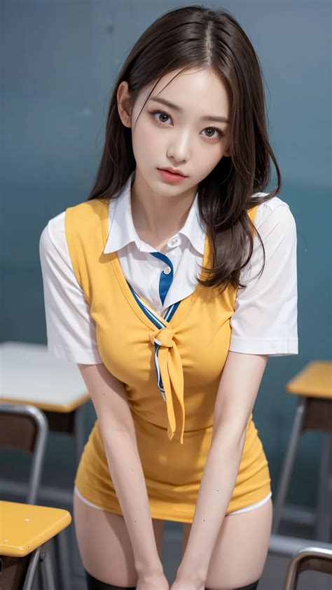 교복을 입은 여자가 사진을 찍기 위해 포즈를 취하고 있다 Seaart Ai