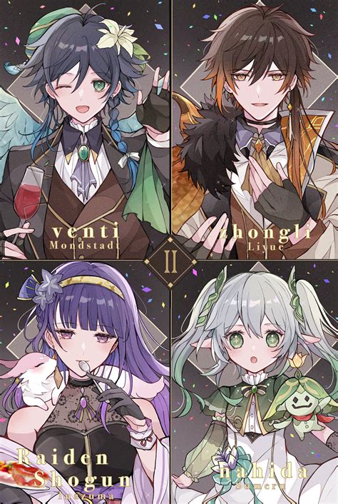 Raiden Shogun Zhongli Yae Miko Venti Nahida And 3 More Genshin Impact Drawn By Ekuapiyo