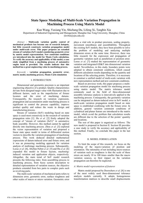 Pdf State Space Modeling Of Multi Scale Variation Propagation In