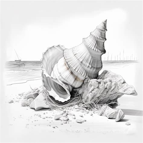 Premium Ai Image Pencil Sketch Conch Shell Beach Image Generative Ai