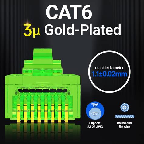 Ampcom Cat6 Rj45 Pass Through Connectors Ez To Crimp Modular Network Connector For Computer