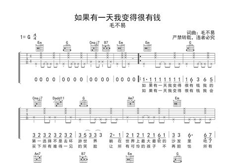 如果有一天我变得很有钱吉他谱毛不易g调弹唱83单曲版 吉他世界