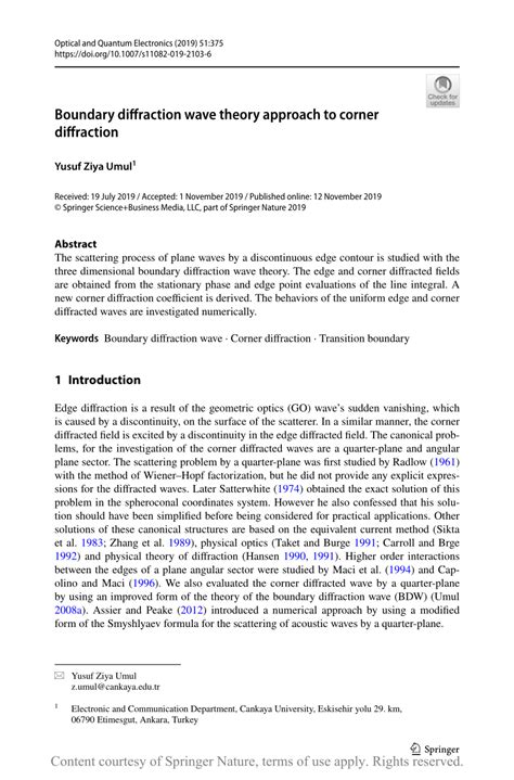 Boundary Diffraction Wave Theory Approach To Corner Diffraction Request Pdf