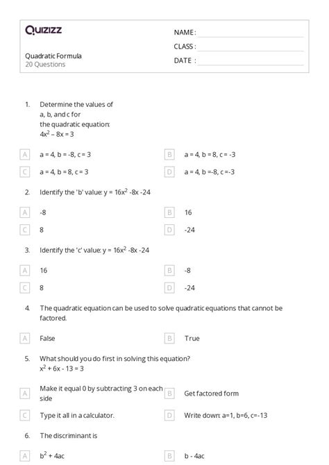 Quadratic Equation Questions