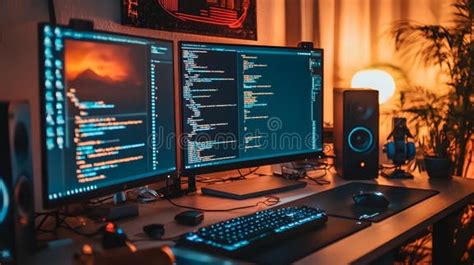 Coding Session At Home Desktop Setup Technology Cozy Environment Close