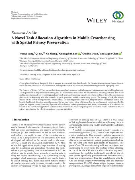 Pdf A Novel Task Allocation Algorithm In Mobile Crowdsensing With