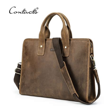 Contacts 정품 가죽 서류 가방 핸드백 14 인치 대용량 노트북 가방 남성 비즈니스 서류 가방 문서 Aliexpress