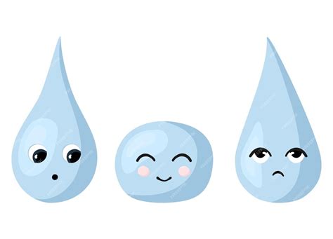 만화 방울의 컬렉션 푸른 물 이모티콘 문자 감정 벡터 텍스처 플랫 아트 귀여운 프리미엄 벡터