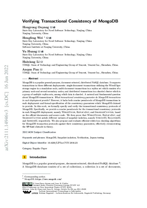 Pdf Verifying Transactional Consistency Of Mongodb Hengfeng Wei