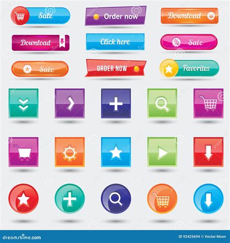 Colorful Website Buttons Design Vector Illustration Glossy Graphic Label Internet Template