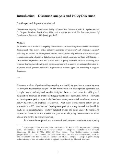 Pdf Discourse Analysis And Policy Discourse