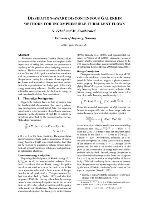 Pdf Dissipation Aware Discontinuous Galerkin Methods For Incompressible Turbulent Flows