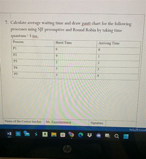 solved 7 calculate average waiting time and draw gantt