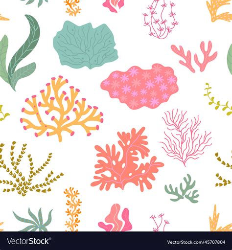 Seaweed Corals Seamless Pattern Abstract Vector Image
