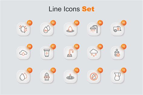 물 물방울 금지 소화전 큰 병 청소 구름 비 및 탭 아이콘으로 라인 용기 유리를 설정하십시오 벡터 0명에 대한 스톡 벡터 아트 및 기타 이미지 Istock