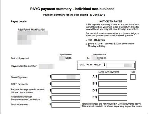 Payment Summary Payg Dari Tempat Saya Bekerja Di Sydney Form Yang Ada Di Ato Nanti Kurang