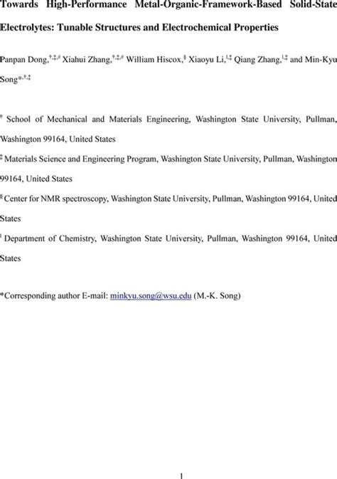 Towards High Performance Metal Organic Framework Based Solid State Electrolytes Tunable
