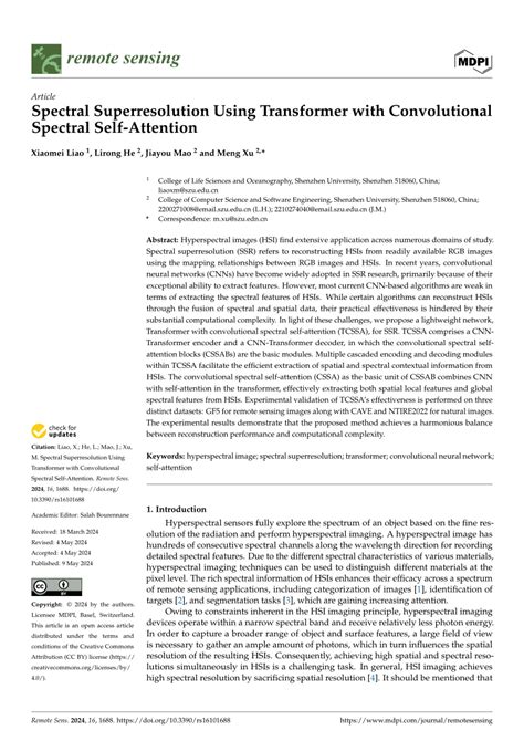 Pdf Spectral Superresolution Using Transformer With Convolutional Spectral Self Attention