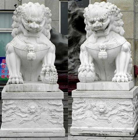 Life Size Marble Chinese Guardian Lions For Entrance Mokk 117