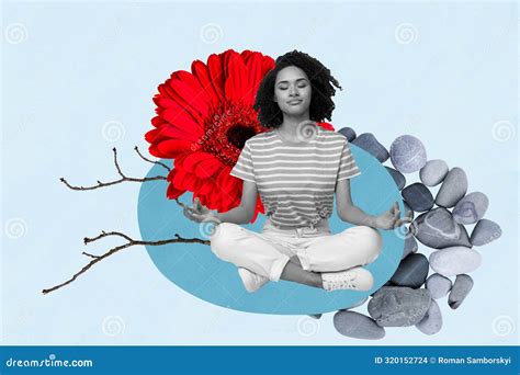 Composite Collage Image Picture Of Black White Colors Girl Meditate