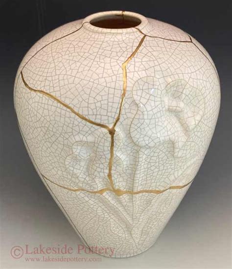 Crackle White Gold Kintsugi Vase Kintsugi Kintsugi Art Pottery