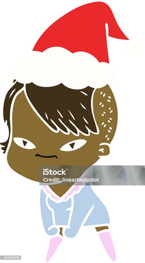 산타 모자를 쓰고 힙스터 이발을 한 소녀의 귀여운 손으로 그린 평면 색상 그림 고풍스런에 대한 스톡 벡터 아트 및 기타 이미지 고풍스런 귀여운 낙서 드로잉 Istock