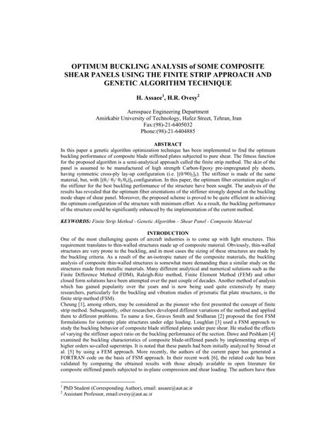 Pdf Optimum Buckling Analysis Of Some Composite Shear Panels Using