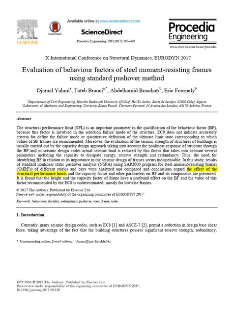 Evaluation Of Behaviour Factors Of Steel Moment Resisting Frames Using