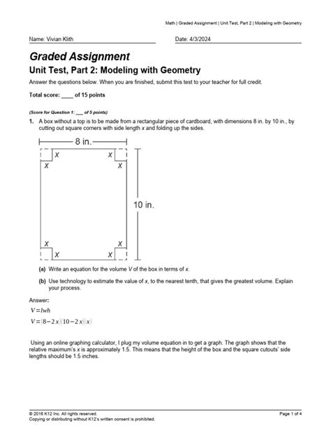 Graded Assignment Modeling With Geometry Pdf Length Volume