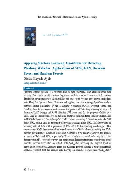 Applying Machine Learning Algorithms For Detecting Phishing Websites Applications Of Svm Knn
