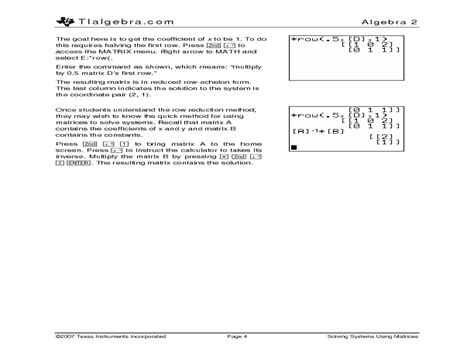 Solving Systems Using Matrices Lesson Plan For 9th 11th Grade Lesson Planet