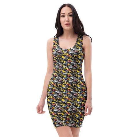 Car Racer Printed Bodycon Dress All Over Print Racer Statement Dress Holiday Parties Dress