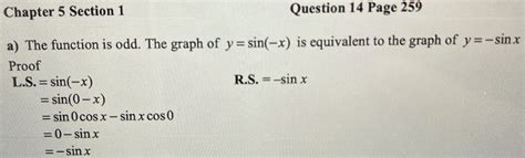 solved a the function is odd the graph of y sin −x is
