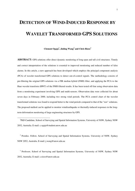 Pdf Detection Of Wind Induced Response By Wavelet Transformed Gps