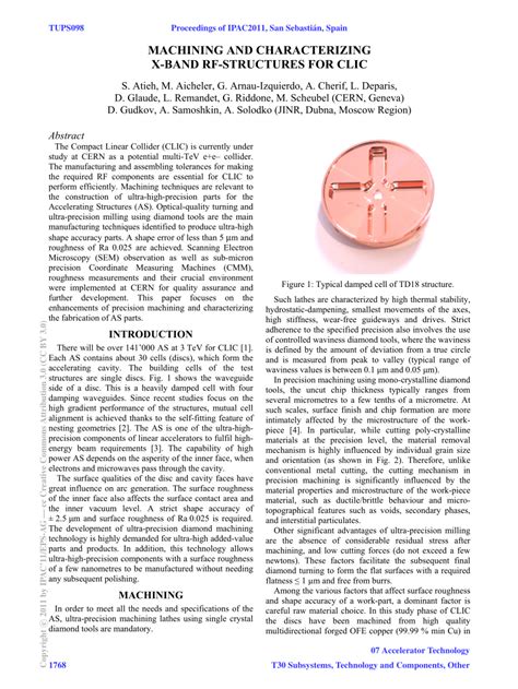Pdf Machining And Characterizing X Band Rf Structures For Clic