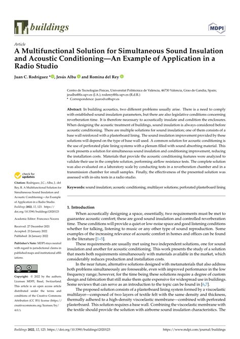 Pdf A Multifunctional Solution For Simultaneous Sound Insulation And Acoustic Conditioning—an