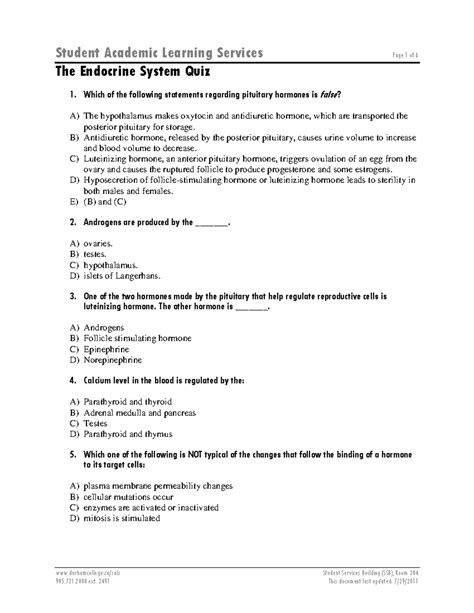 Endocrine System Quiz Course Code Practice Questions 3 Studocu