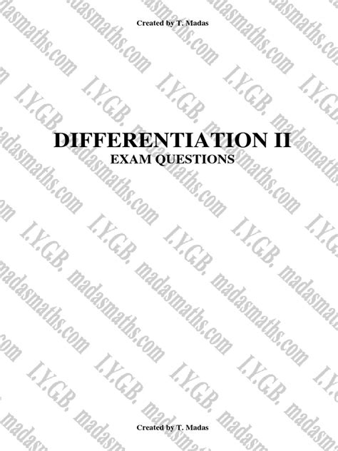 Differentiation Ii Exam Questions Pdf Equations Tangent