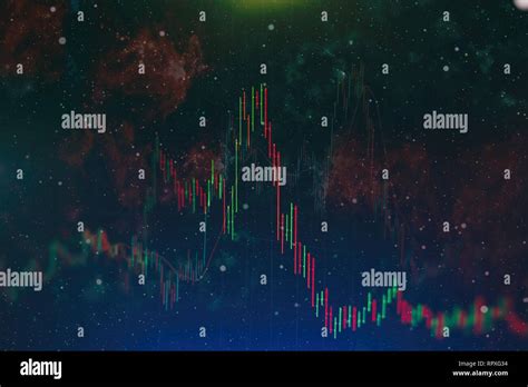 Financial Candlestick Chart With Line Graph And Stock Numbers On Gradient Blue Color Background