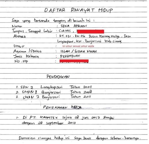 Detail Contoh Cv Fresh Graduate Tulis Tangan Koleksi Nomer