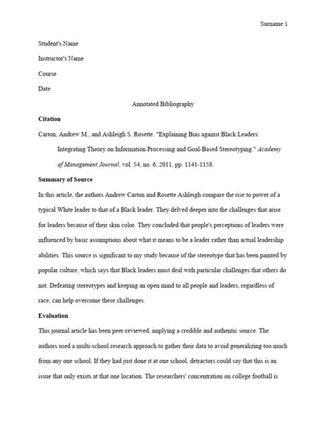 Annotated Bibliography Pdf Stereotypes Social Psychology