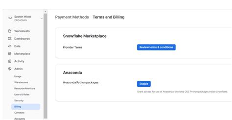 third party packages from anaconda in snowflake cloudyard