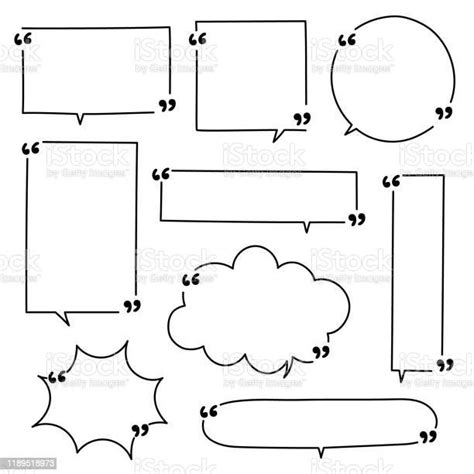 손 그리기 라인 프레임 테두리 인용 부호와 연설 거품 풍선의 컬렉션 세트 생각 말하기 이야기 텍스트 상자 배너 Brand