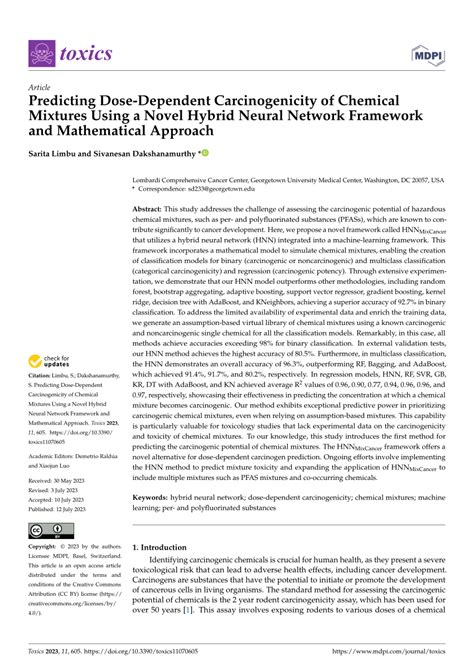 pdf predicting dose dependent carcinogenicity of chemical mixtures using a novel hybrid neural